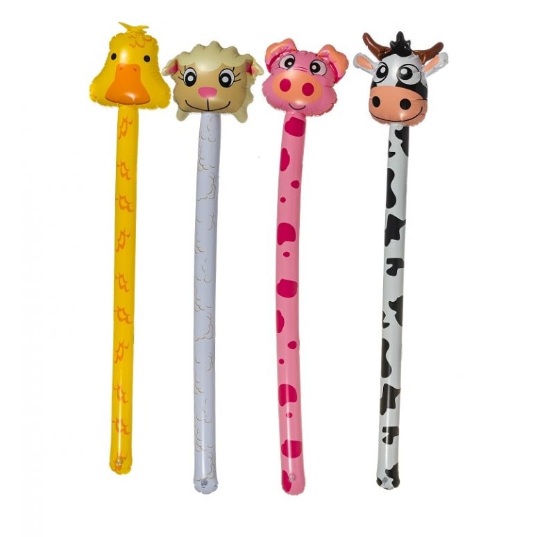 Inflatable Farm Animal Stick - Cow, Pig or Sheep - 118cm | Bulk Buy Toys